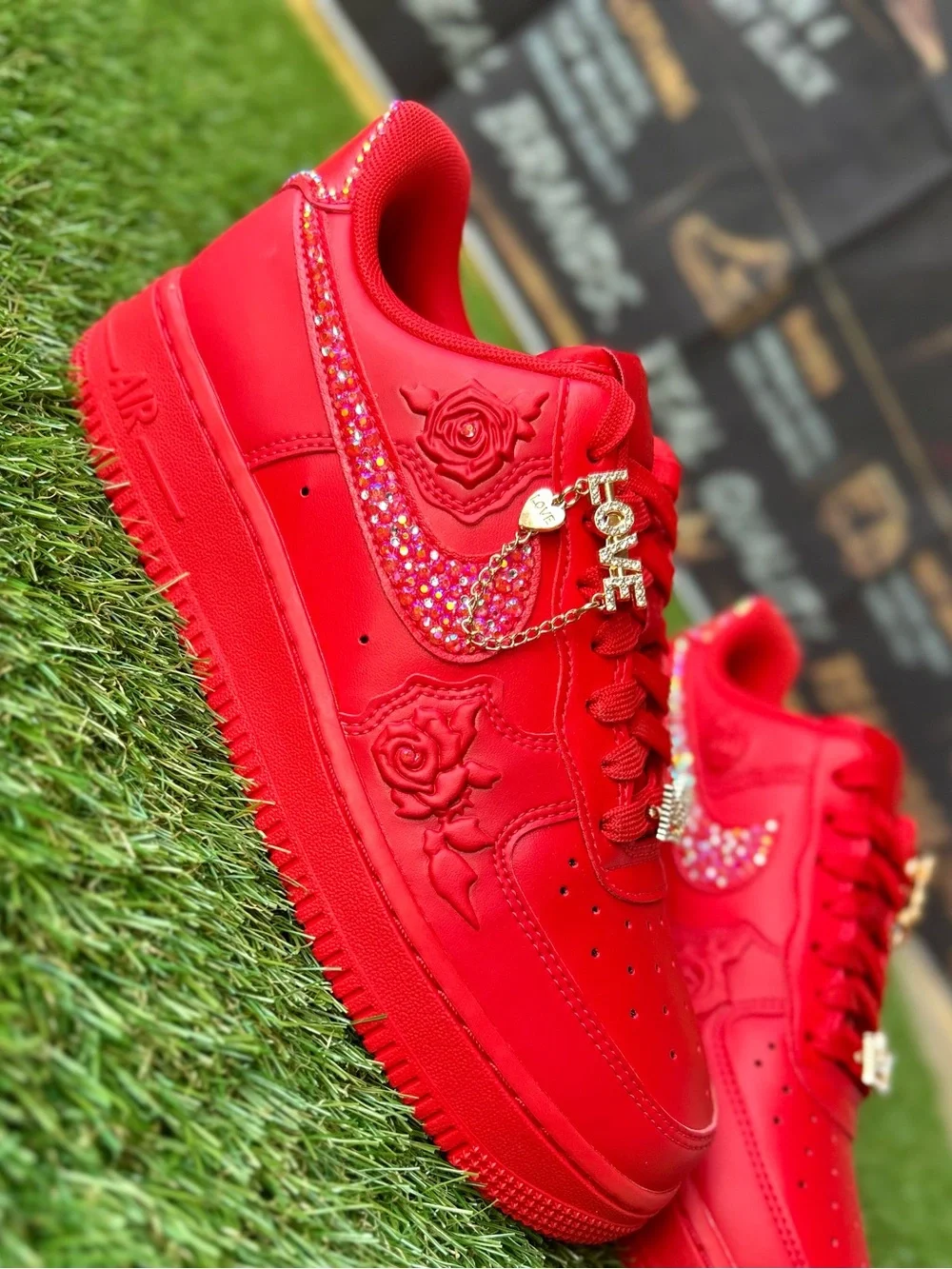 Nike | Shoes | Handmade Nike Af 7 University Red Roses Stones Womens 7 ...